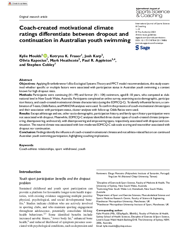 (PDF) Coach-created motivational climate ratings differentiate between ...