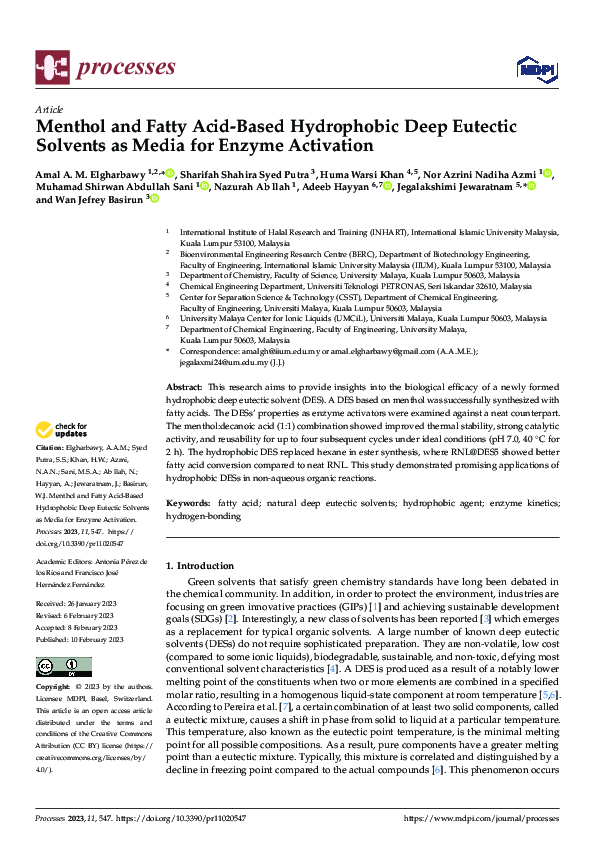 (PDF) Menthol and Fatty Acid-Based Hydrophobic Deep Eutectic Solvents ...