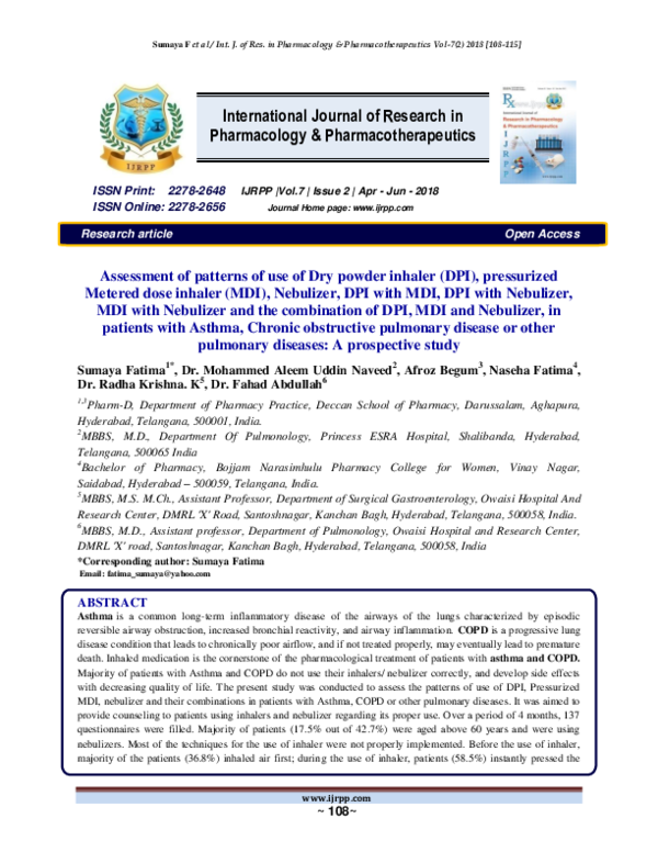 (PDF) Assessment of patterns of use of Dry powder inhaler (DPI ...
