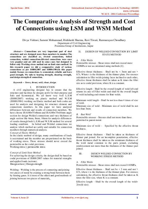 (PDF) The Comparative Analysis of Strength and Cost of Connections ...