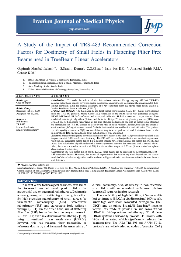 (PDF) Study on the impact of TRS-483 recommended correction factors for ...