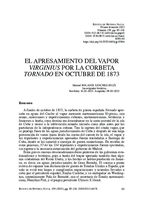 (PDF) El apresamiento del vapor Virginius por la corbeta Tornado en ...