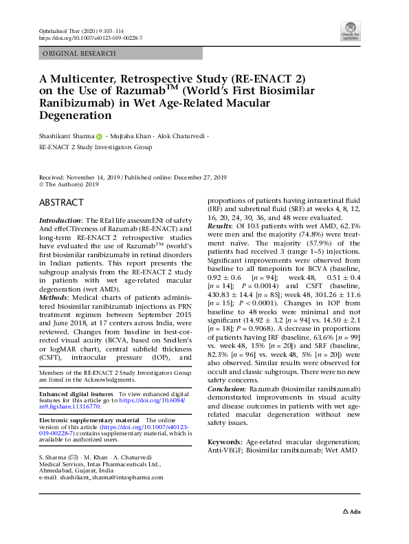 (PDF) A Multicenter, Retrospective Study (RE-ENACT 2) on the Use of Razumab™ (World’s First ...