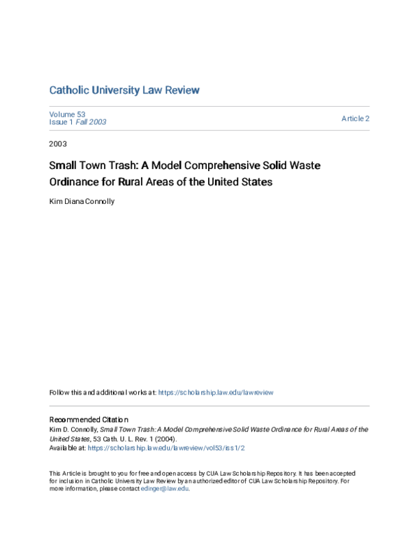 (PDF) Small Town Trash: A Model Comprehensive Solid Waste Ordinance for ...