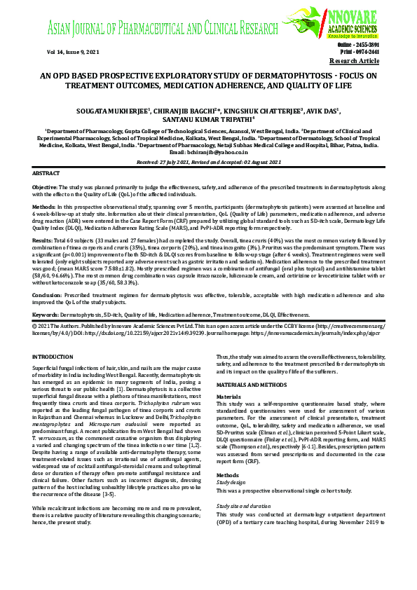 (PDF) AN OPD BASED PROSPECTIVE EXPLORATORY STUDY OF DERMATOPHYTOSIS ...
