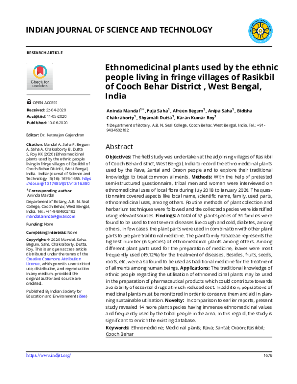 (PDF) Ethnomedicinal plants used by the ethnic people living in fringe villages of Rasikbil of ...
