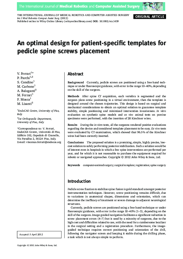 (PDF) An optimal design for patient-specific templates for pedicle ...