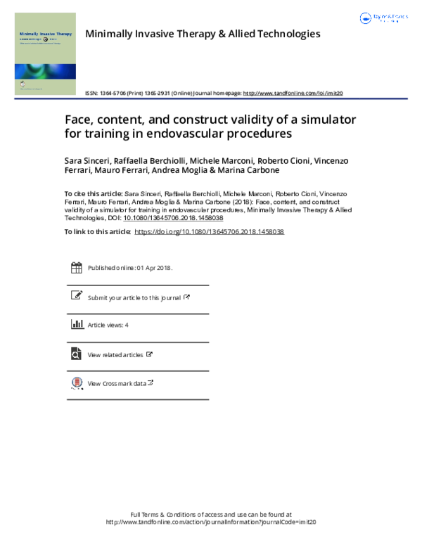 (PDF) Face, content, and construct validity of a simulator for training in endovascular procedures