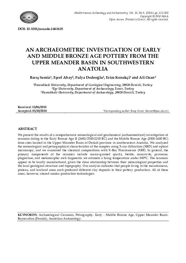 (PDF) An Archaeometric Investigation of Early and Middle Bronze Age ...