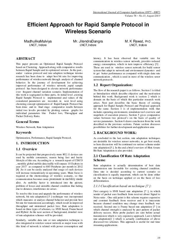 (PDF) Efficient Approach for Rapid Sample Protocol in Wireless Scenario