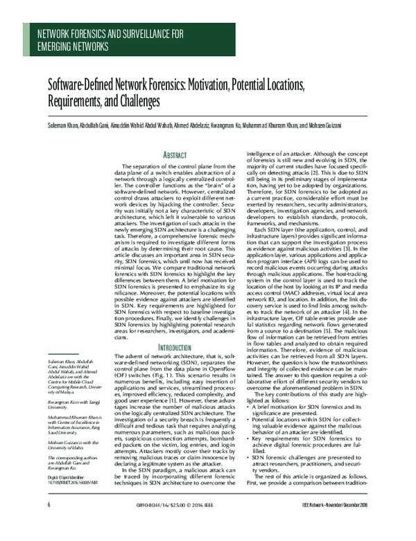 (PDF) Software-Defined Network Forensics: Motivation, Potential Locations, Requirements, and ...