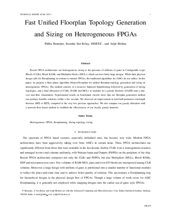 (PDF) Fast Unified Floorplan Topology Generation and Sizing on Heterogeneous FPGAs | Susmita Sur ...