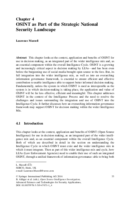 (PDF) OSINT as Part of the Strategic National Security Landscape