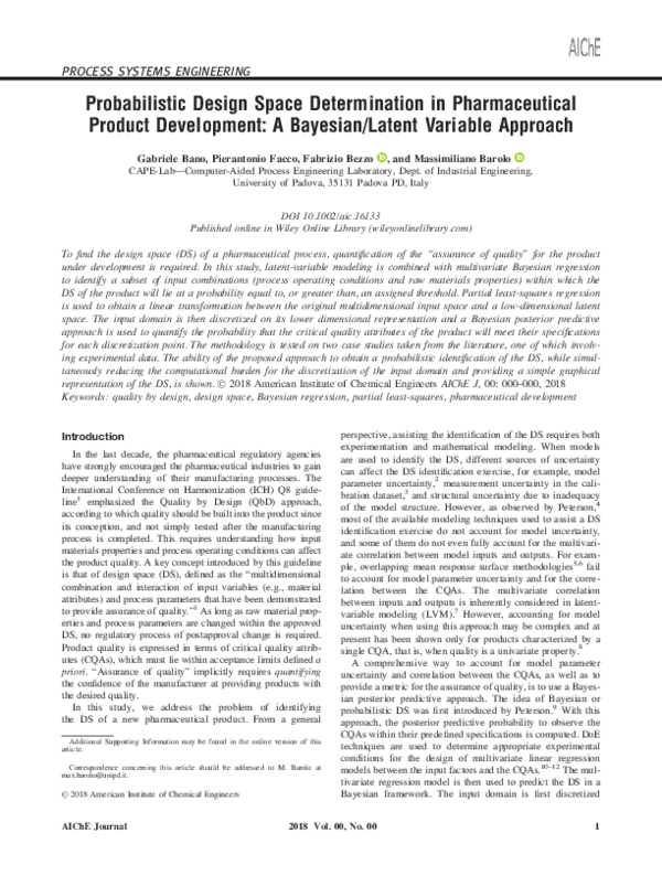 (PDF) Probabilistic Design space determination in pharmaceutical product development: A Bayesian ...