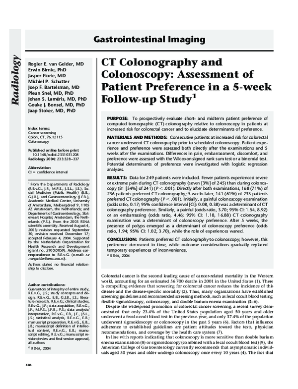 (PDF) CT Colonography and Colonoscopy: Assessment of Patient Preference ...