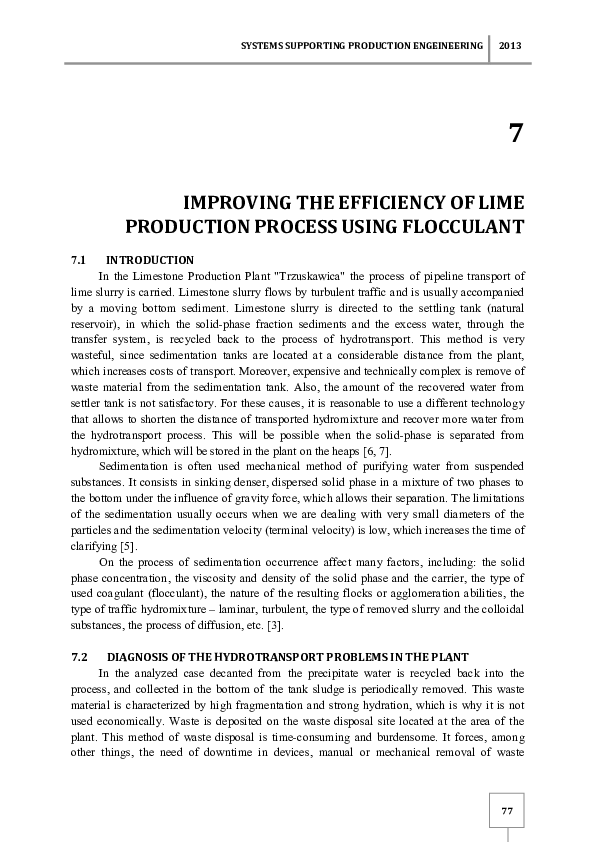 (PDF) Improving the Efficiency of Lime Production Process using Flocculant