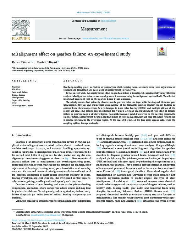 (PDF) Misalignment effect on gearbox failure: An experimental study