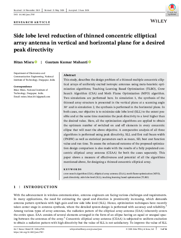 (PDF) Side lobe level reduction of thinned concentric elliptical array antenna in vertical and ...