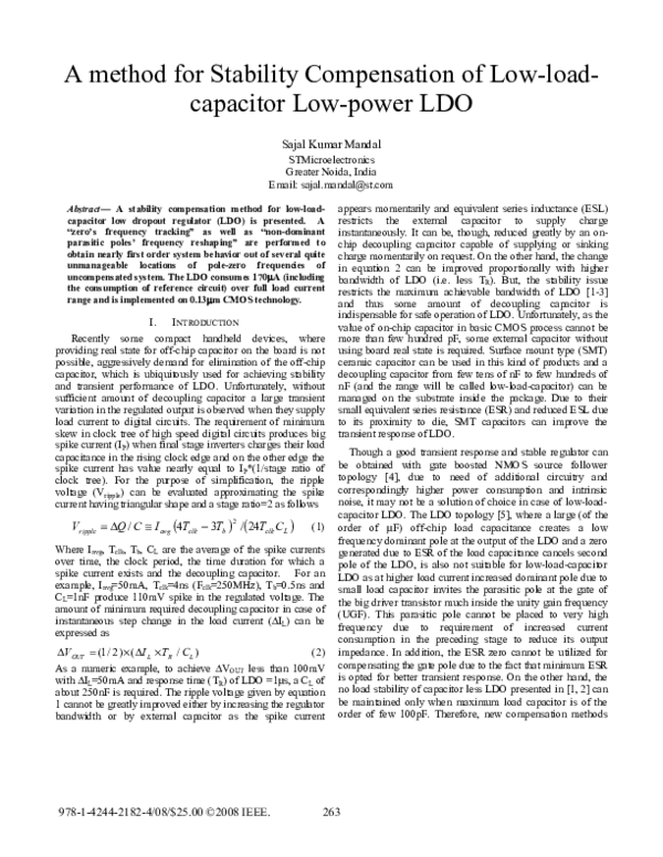 (PDF) A method for stability compensation of low-load-capacitor low-power LDO