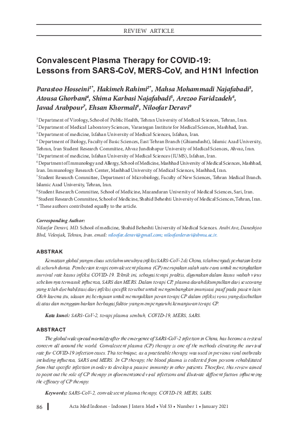 (PDF) Convalescent Plasma Therapy for COVID-19: Lessons from SARS-CoV ...