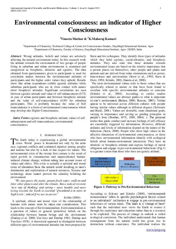 (PDF) Environmental consciousness : an indicator of Higher Consciousness