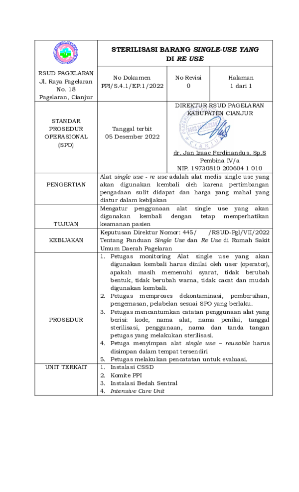 (DOC) SOP single use re use