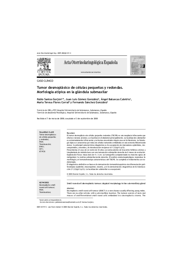 (PDF) Tumor desmoplásico de células pequeñas redondas. Morfología ...