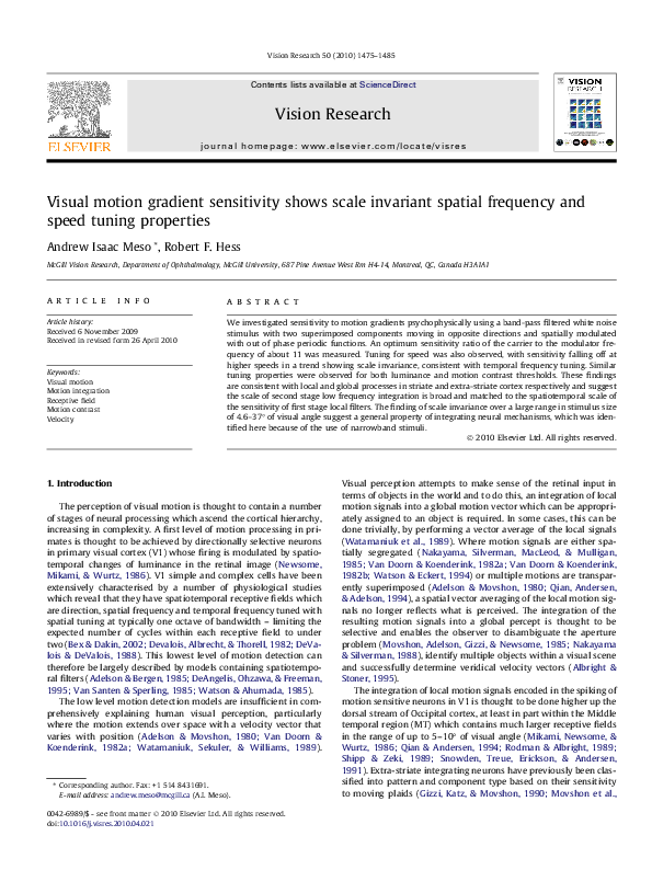 (PDF) Visual motion gradient sensitivity shows scale invariant spatial frequency and speed ...