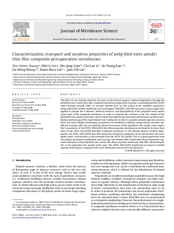 (PDF) Characterization, transport and sorption properties of poly(thiol ...