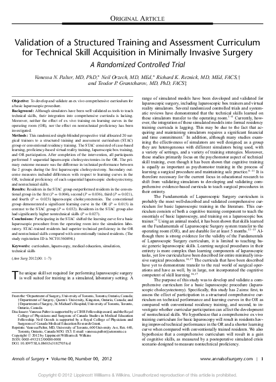 (PDF) Validation of a Structured Training and Assessment Curriculum for Technical Skill ...