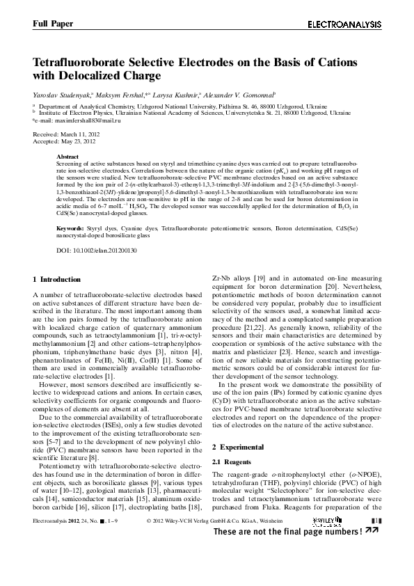 (PDF) Tetrafluoroborate Selective Electrodes on the Basis of Cations ...