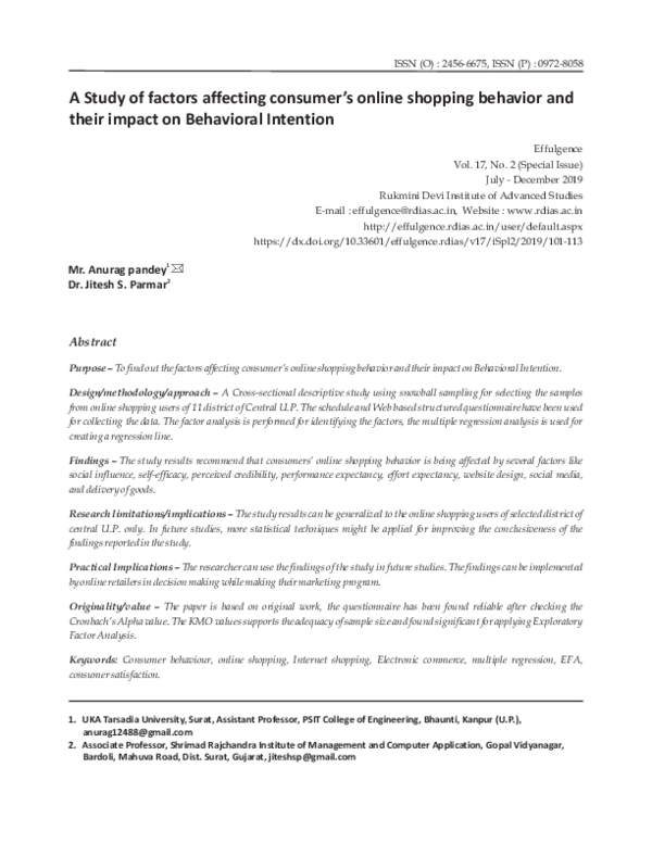(PDF) A Study of factors affecting consumer’s online shopping behavior and their impact on ...