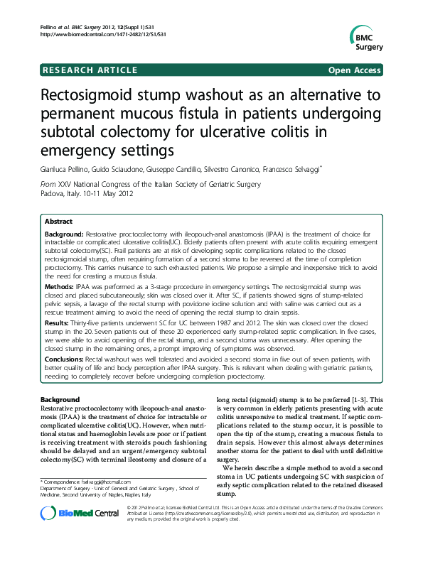 (PDF) Rectosigmoid stump washout as an alternative to permanent mucous fistula in patients ...