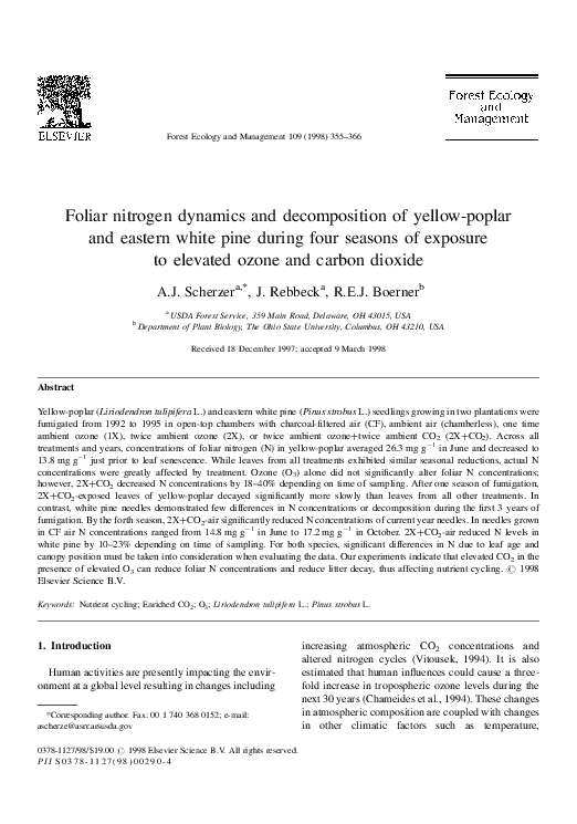 (PDF) Foliar nitrogen dynamics and decomposition of yellow-poplar and ...