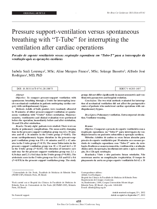 (PDF) Pressure support-ventilation versus spontaneous breathing with “T-Tube” for interrupting ...