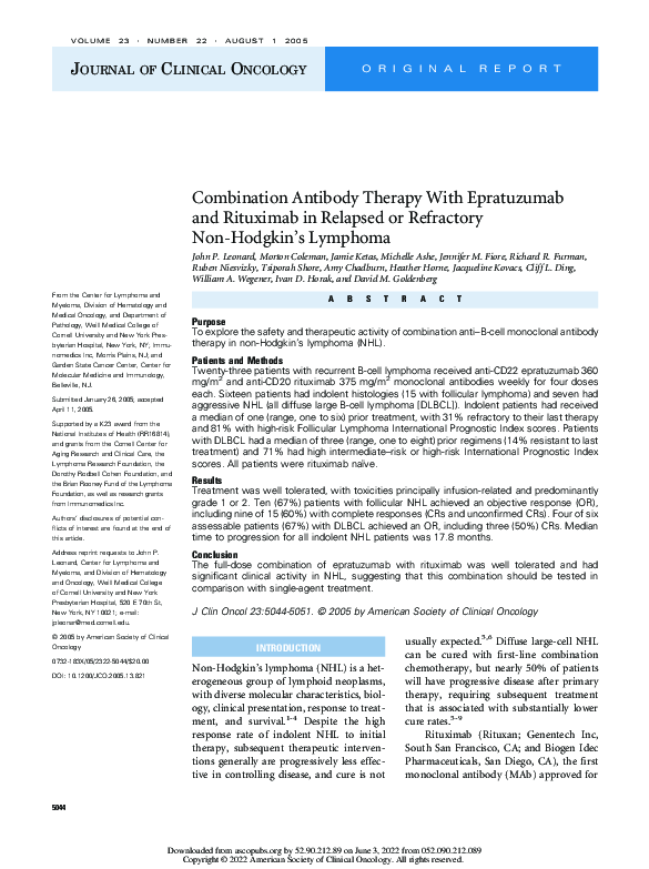 (PDF) Combination Antibody Therapy With Epratuzumab and Rituximab in Relapsed or Refractory Non ...