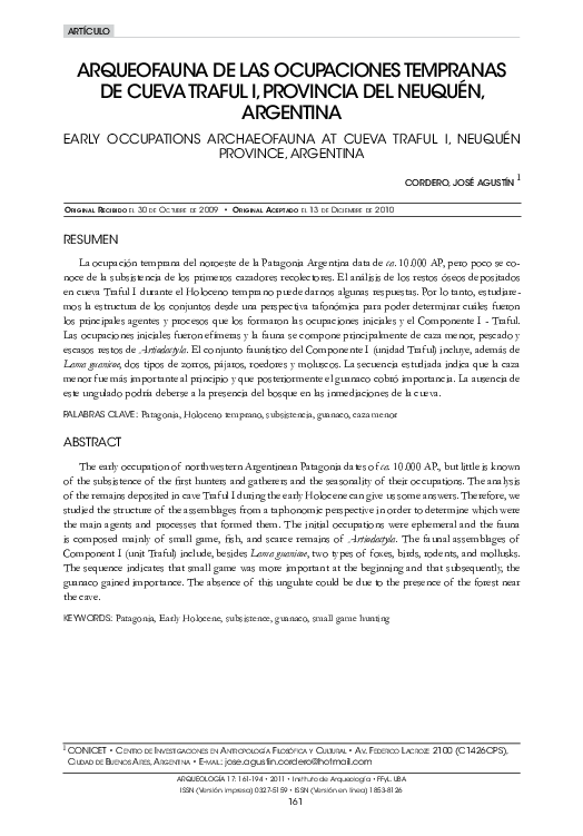 (PDF) Arqueofauna De Las Ocupaciones Tempranas De Cueva Traful I ...