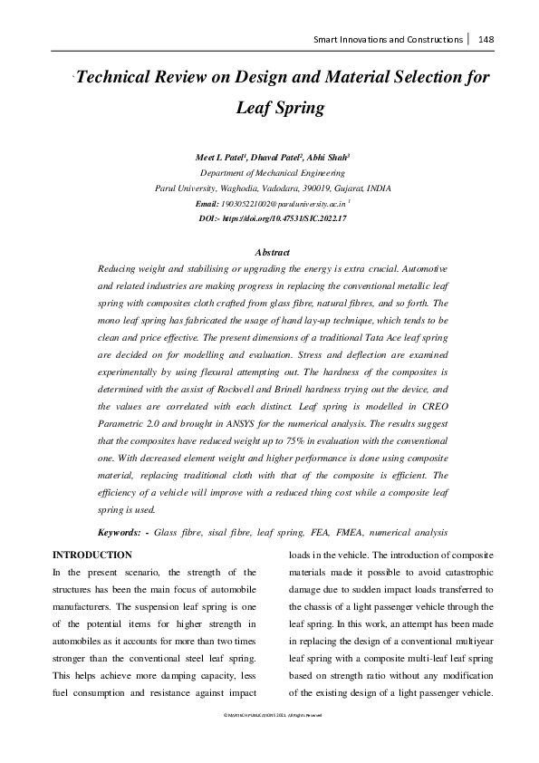 (PDF) `Technical Review on Design and Material Selection for Leaf Spring
