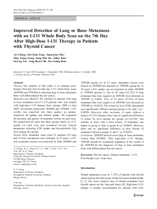 (PDF) Improved Detection of Lung or Bone Metastases with an I-131 Whole ...