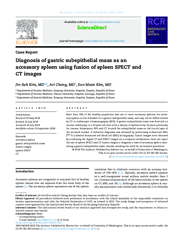 (PDF) Diagnosis of gastric subepithelial mass as an accessory spleen ...