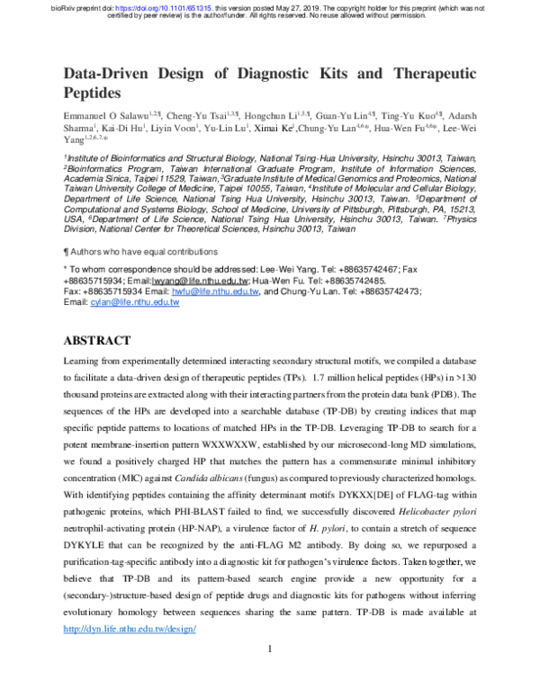 (PDF) Data-Driven Design of Diagnostic Kits and Therapeutic Peptides