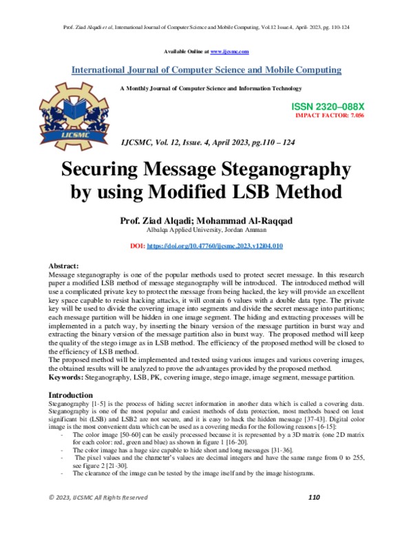 Pdf Securing Message Steganography By Using Modified Lsb Method