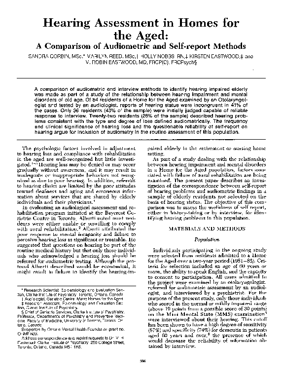 (PDF) Hearing Assessment in Homes for the Aged: A Comparison of ...