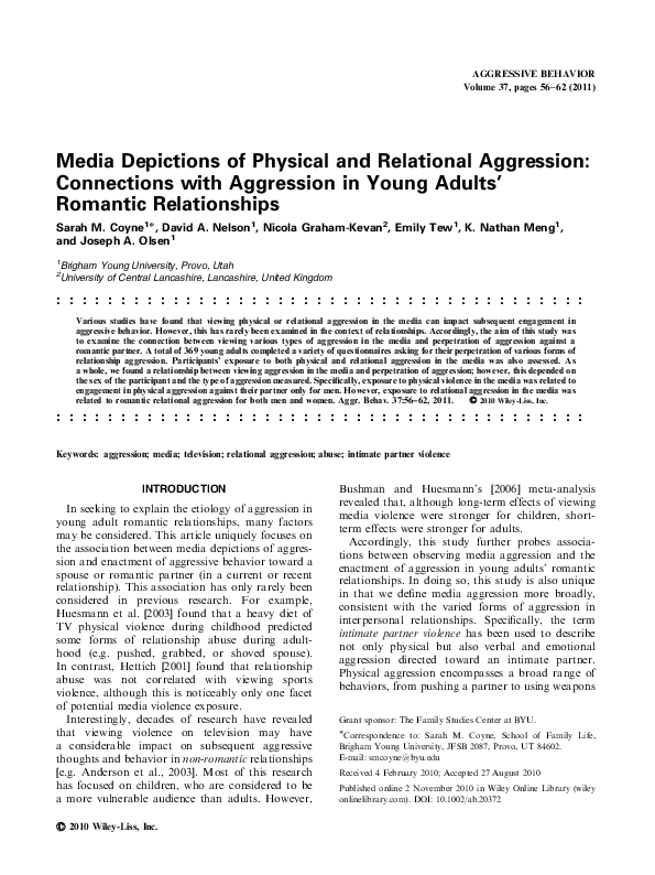 (PDF) Media depictions of physical and relational aggression: connections with aggression in ...