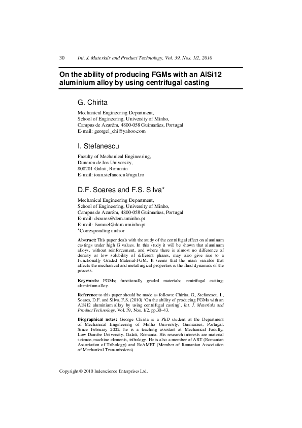 (PDF) On the ability of producing FGMs with an AlSi12 aluminium alloy by using centrifugal casting