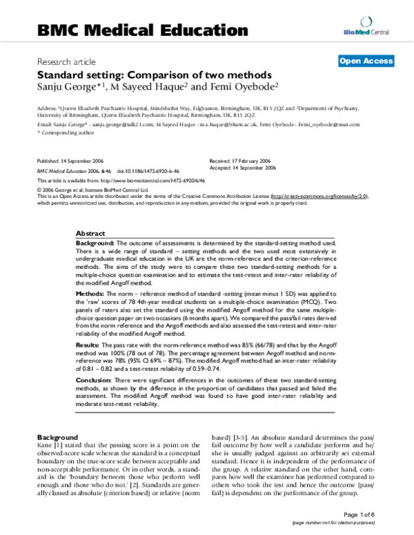 (PDF) Standard setting: comparison of two methods