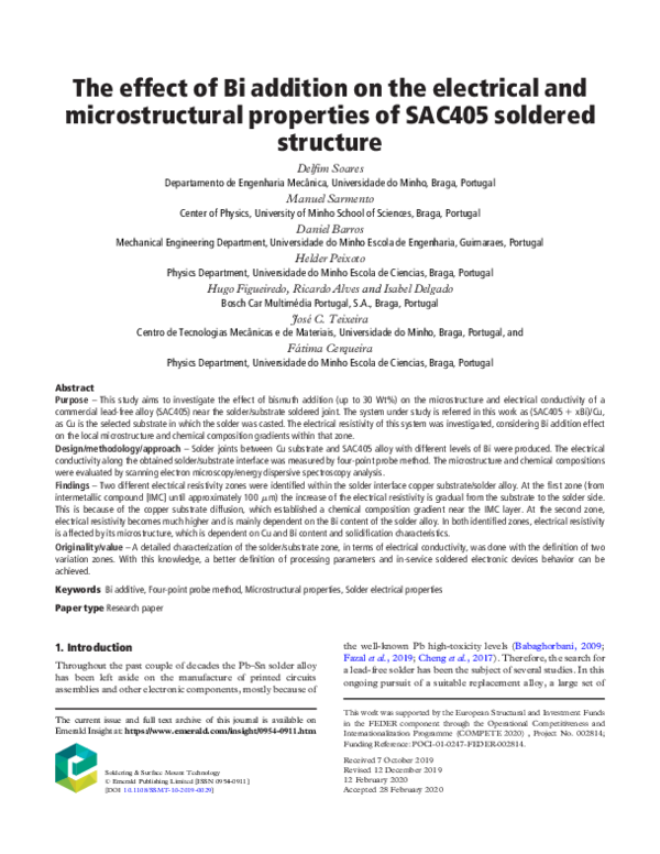 (PDF) The effect of Bi addition on the electrical and microstructural properties of SAC405 ...