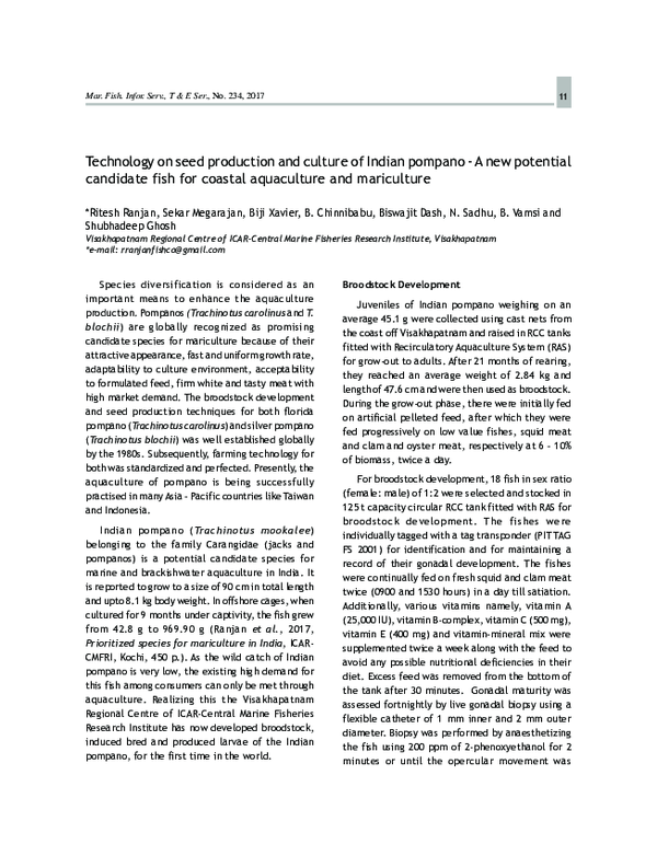 (PDF) Seed Production Techniques for Indian Pompano