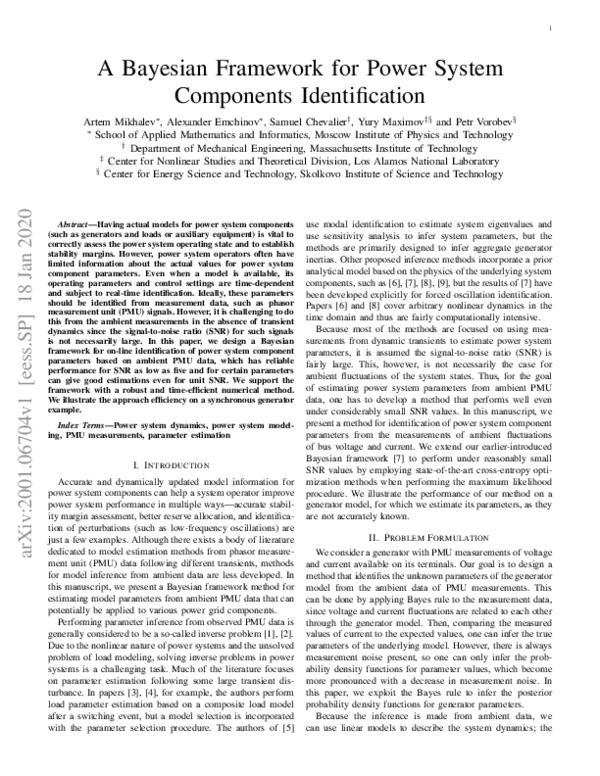 Pdf A Bayesian Framework For Power System Components Identification