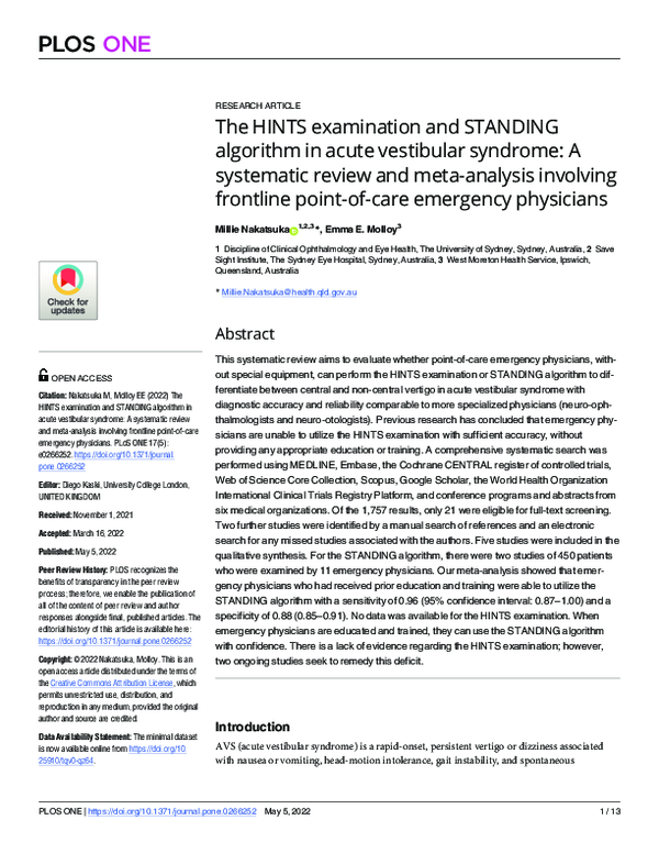 (PDF) The HINTS examination and STANDING algorithm in acute vestibular ...